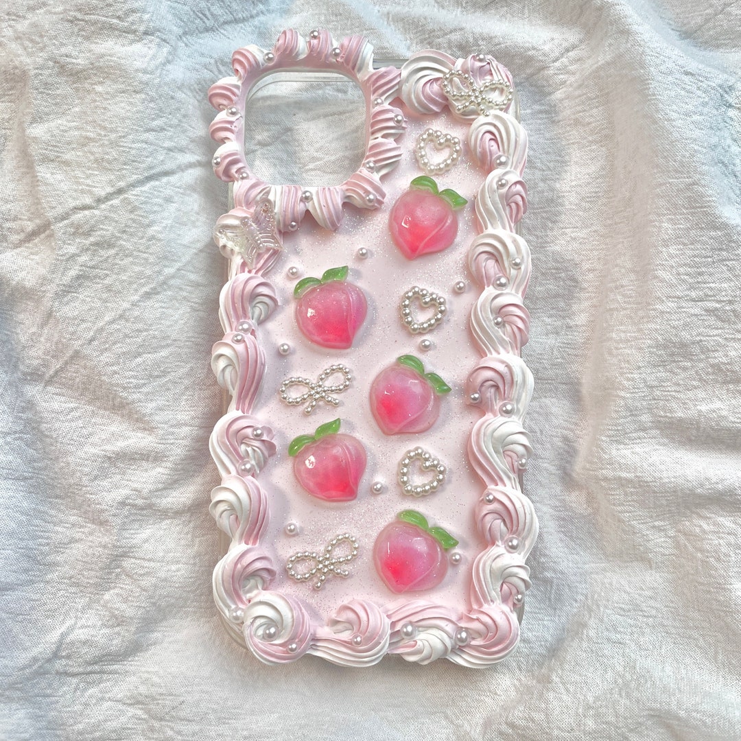 Cute Pink Peaches Decoden Phone Case - Etsy
