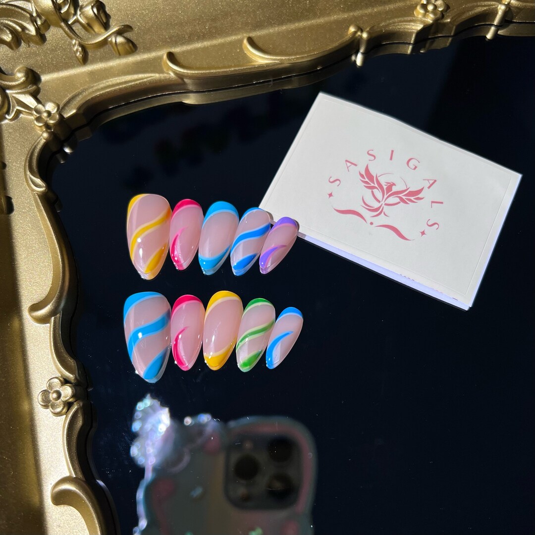 French Simple Colorful Swirl Press on Nails - Etsy