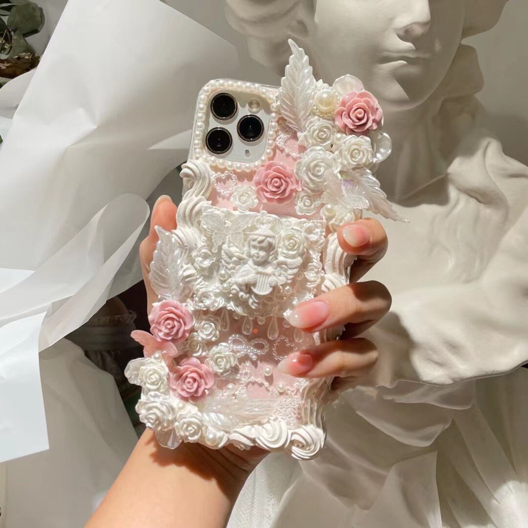 Pink and White Angel Baroque Style Decoden Phone Case for All Brand - Etsy