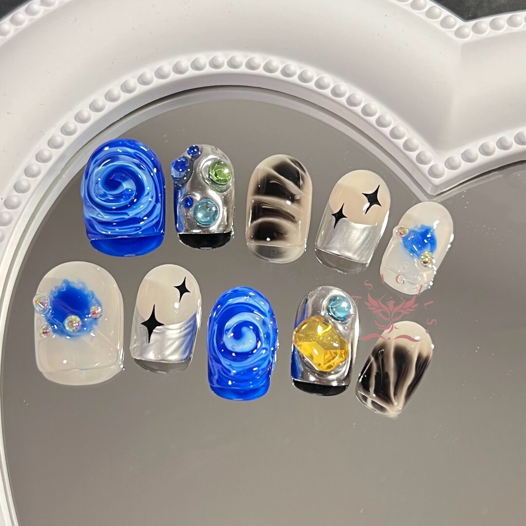 Blue Stary Twist Y2k Press on Nails - Etsy