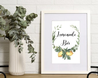 Printable Lemonade Bar Sign, Lemon Bridal Shower Signs, Lemon Wedding ...