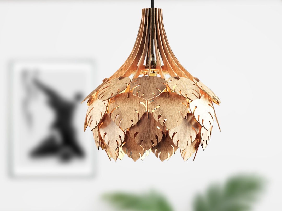 MONSTERA Mid-modern Wood Pendant Lightning, Wood Lamp, Wooden Lamp ...