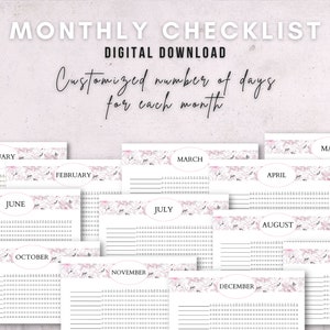 12 Months To-do Checklist Daily Monthly Checkbox Printable - Etsy