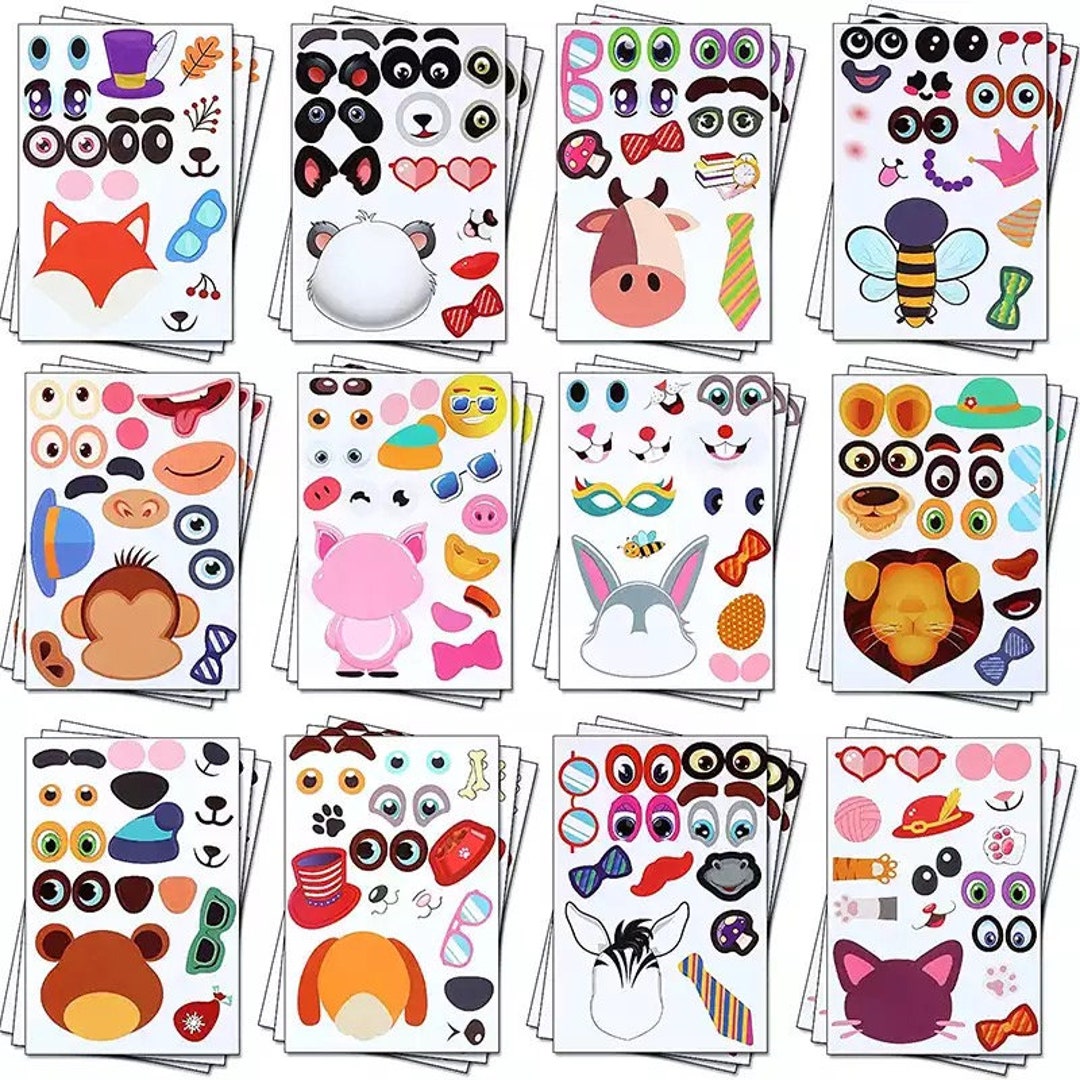 Make-a-face Sticker Make Your Own Animal Mix and Match Sticker Sheets ...