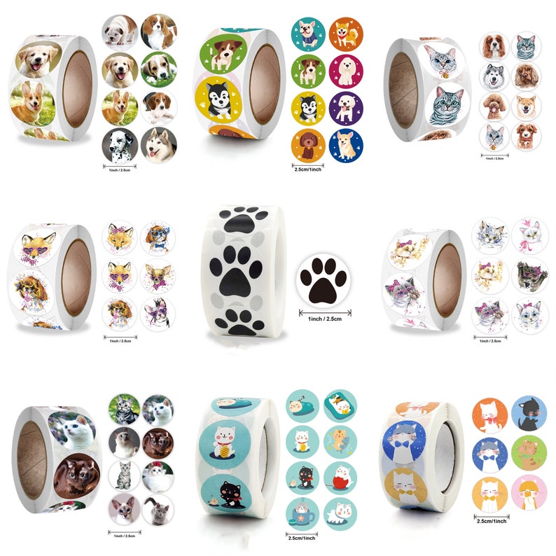 100pcs(2.5cm/1inch) Puppy Dog Cat Paw Print Stickers Self-adhesive Seal ...