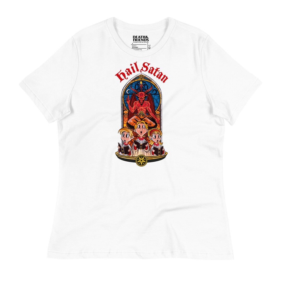 Women's Cartoon Hail Satan T-shirt Kawaii Waifu, Cute Goth Death Metal ...