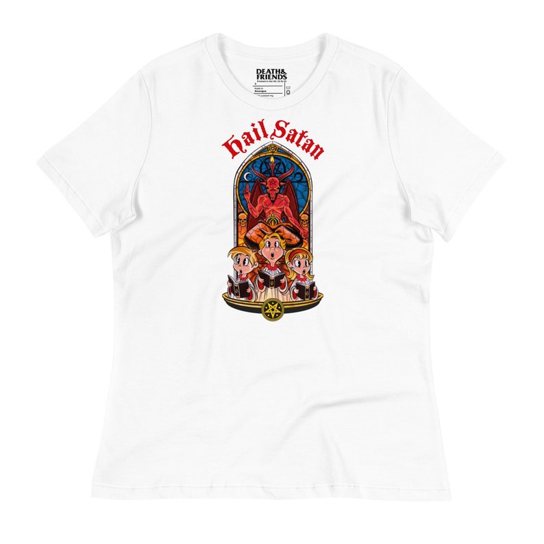 Women's Cartoon Hail Satan T-shirt Kawaii Waifu, Cute Goth Death Metal ...