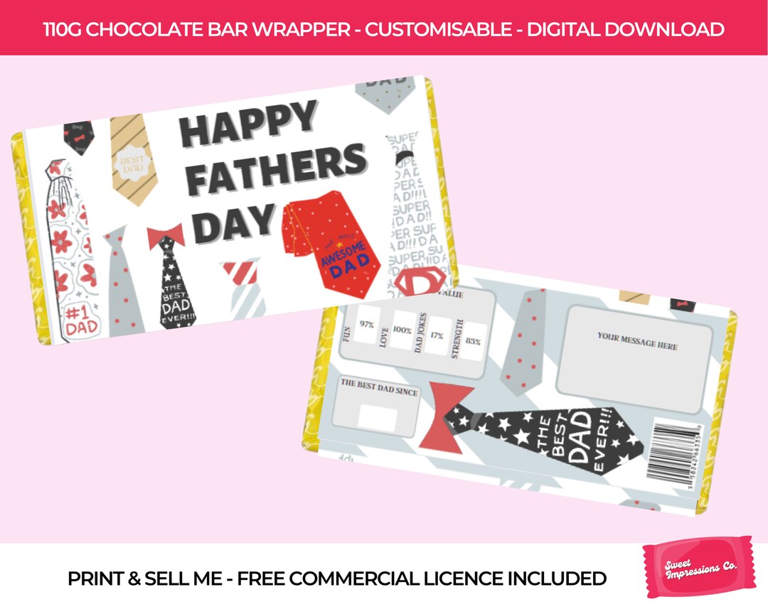 Fathers Day Chocolate Bar Wrapper | Printable 110g Chocolate Wrapper ...
