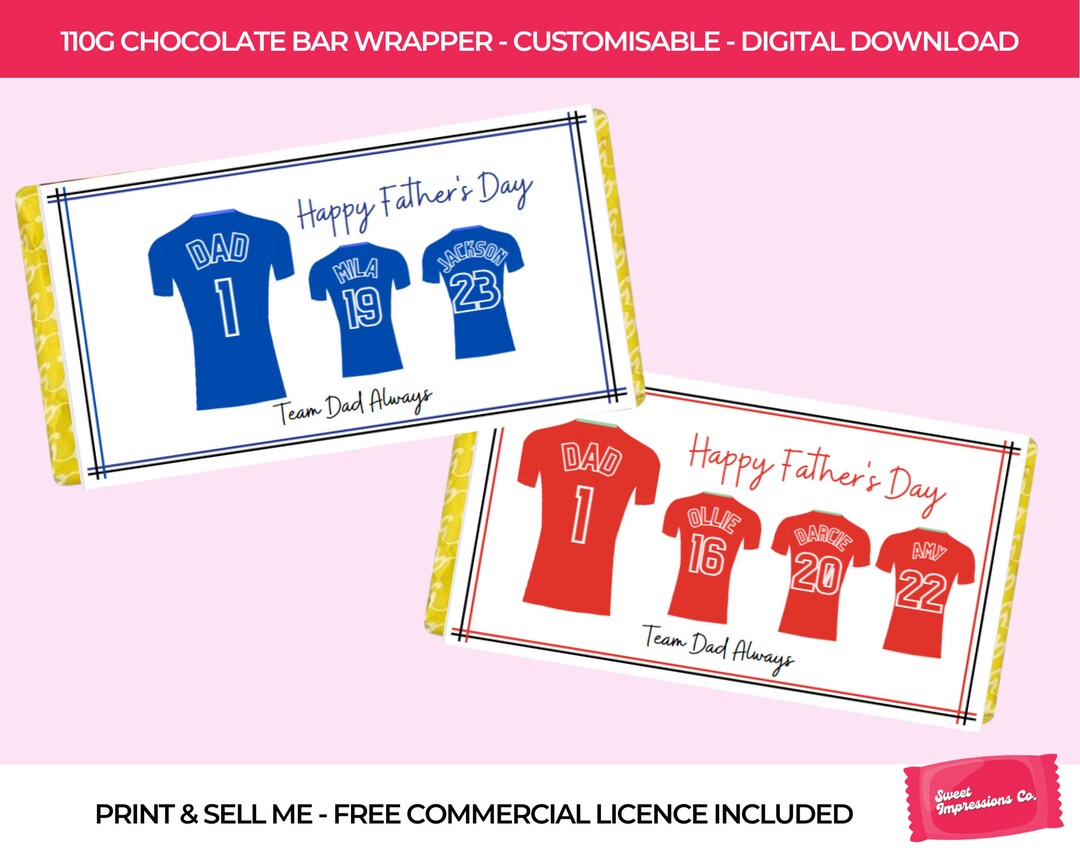 Fathers Day Football Chocolate Bar Wrapper | Printable 110g Chocolate ...