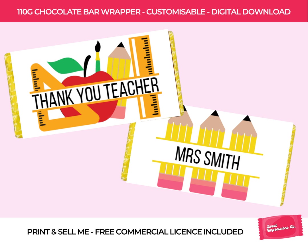 Teacher Chocolate Wrapper Printable 110g Chocolate Wrapper Template ...