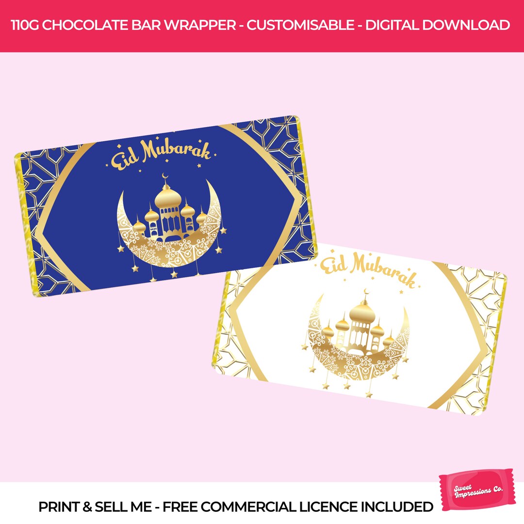 Eid Mubarak | Printable 110g Chocolate Wrapper Template | Download ...
