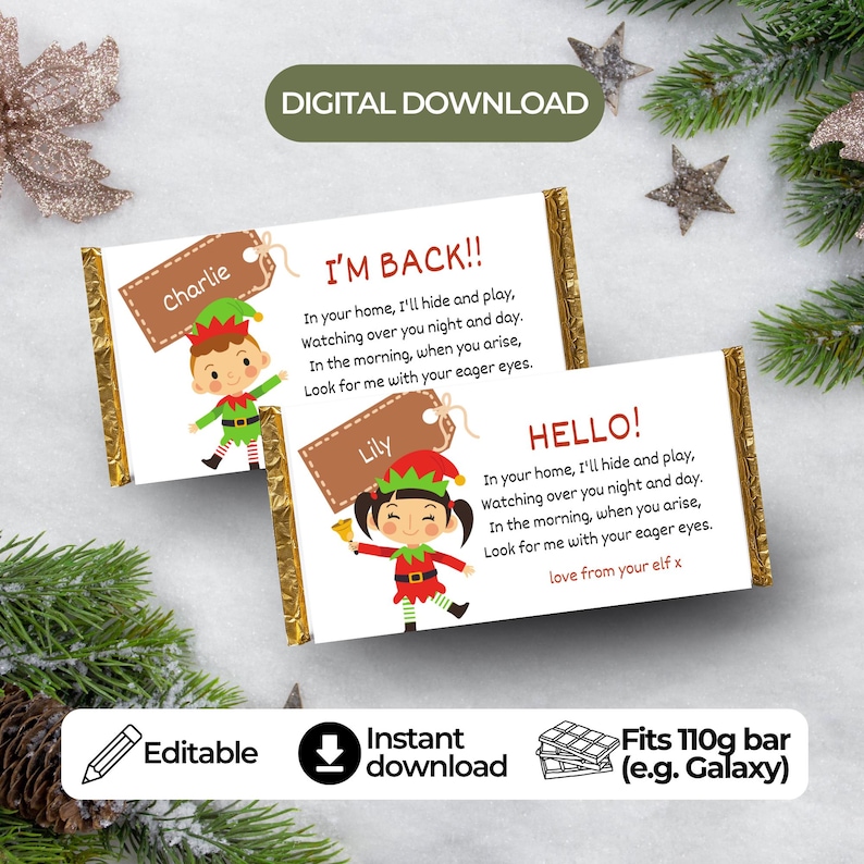 Elf Chocolate Bar Wrapper: Welcome/i'm Back Design (digital Download ...