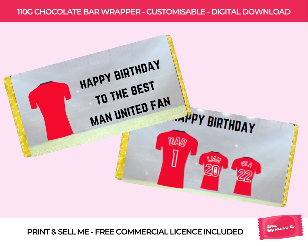 Football Chocolate Bar Wrapper | Gift for Dad | 110g Chocolate Bar ...