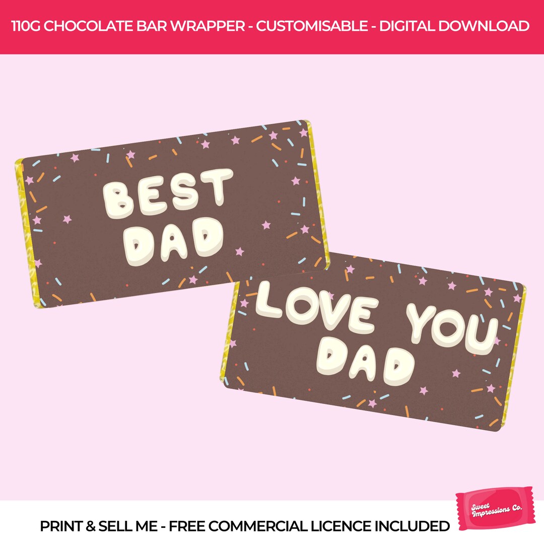 Dad Chocolate Bar Wrapper | Printable 110g Chocolate Wrapper Template ...