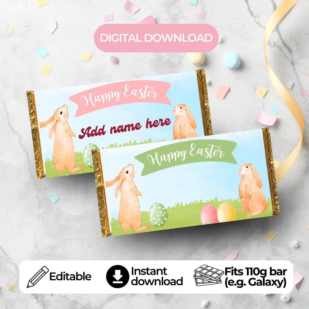 Easter Chocolate Bar Wrapper Template: Bunny & Eggs Design (digital ...