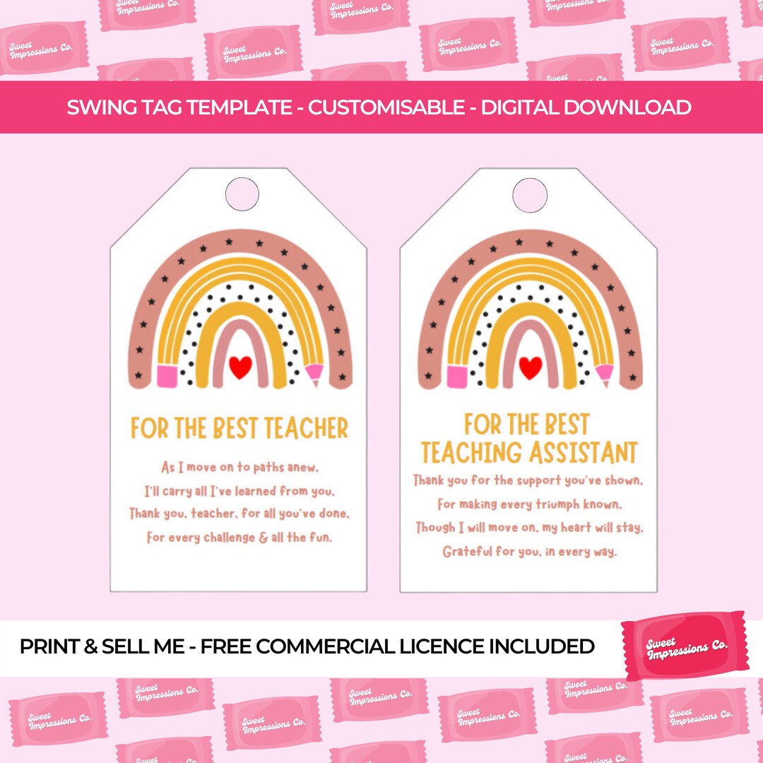 Teacher Rainbow Gift Tag | Thank You Teacher Gift | End of School Gift ...