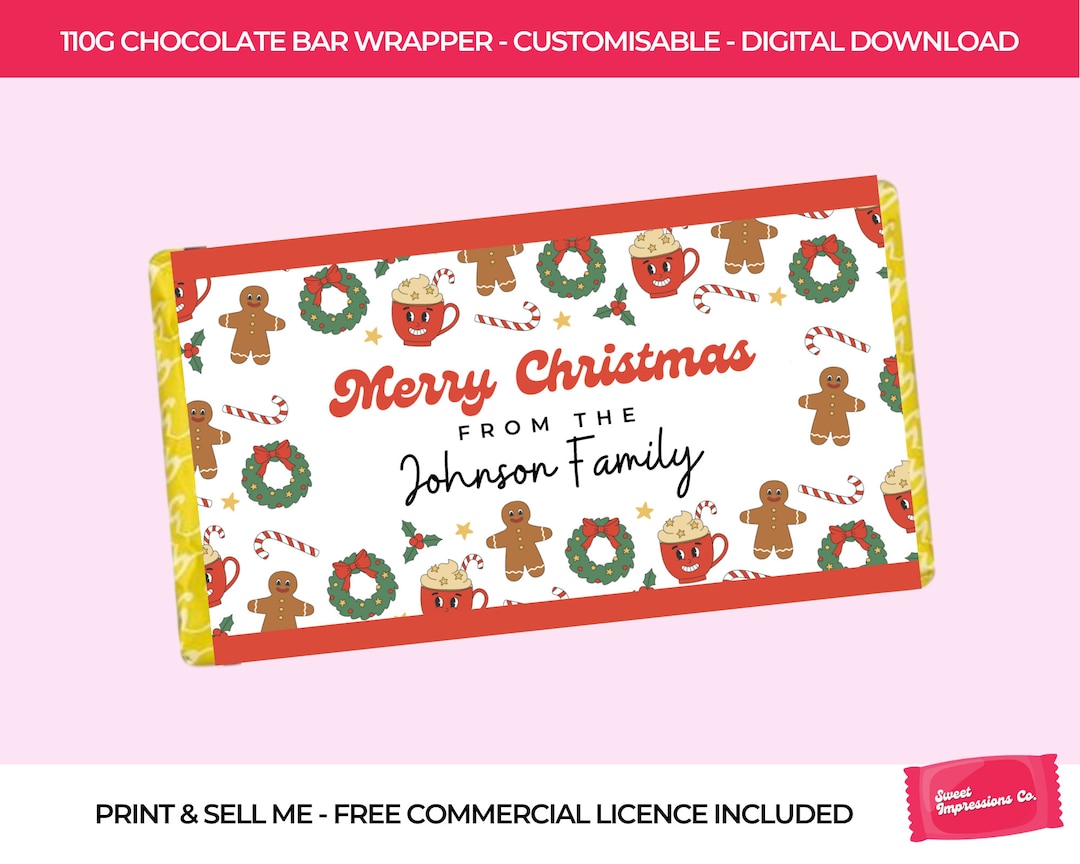Christmas Chocolate Wrapper | Family Christmas Gift | Printable Wrapper ...