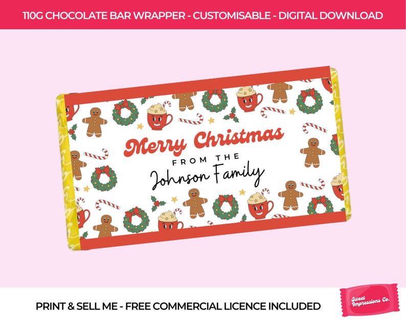 Christmas Chocolate Wrapper | Family Christmas Gift | Printable Wrapper ...