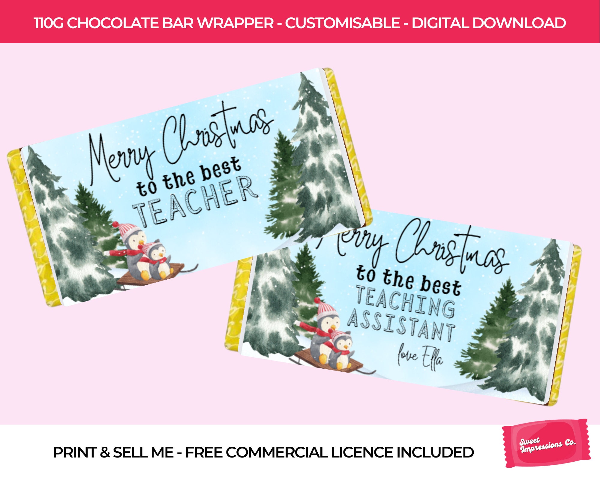 Christmas Teacher Chocolate Wrapper Printable 110g Chocolate Wrapper ...