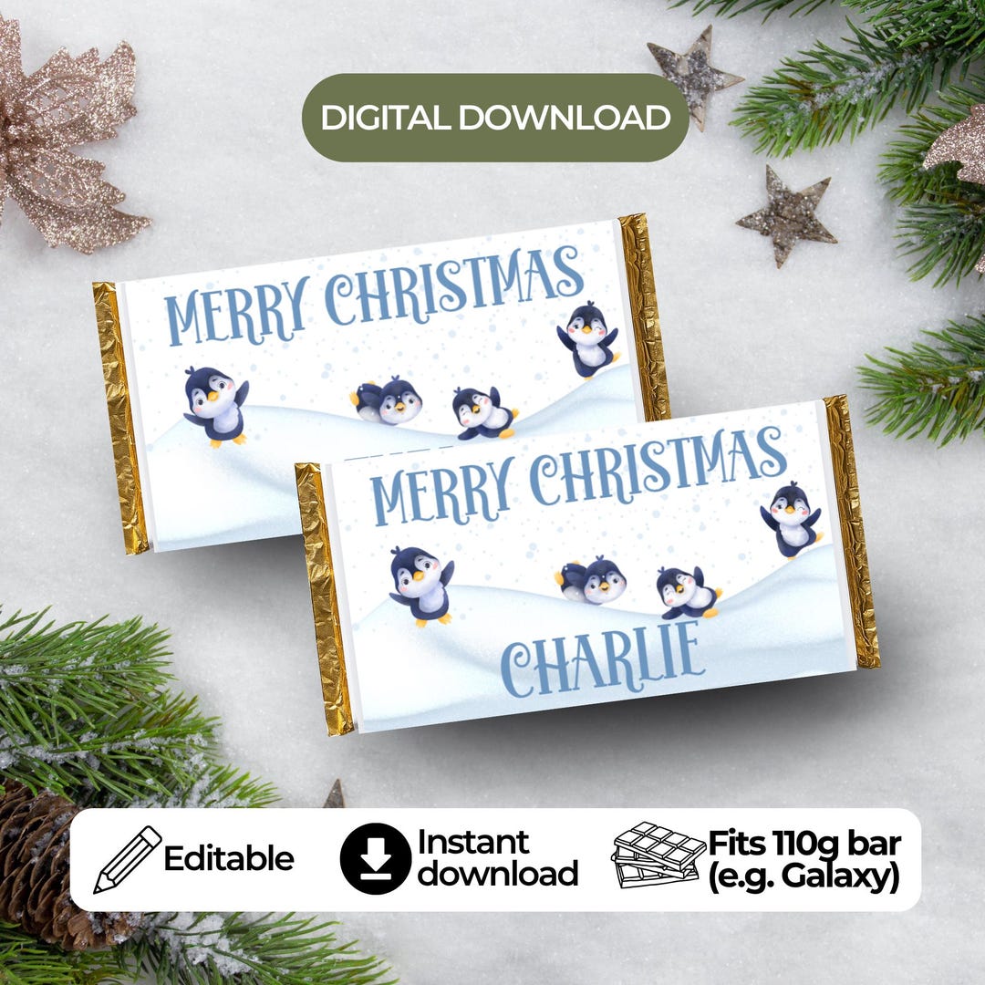 Christmas Penguin Chocolate Wrapper: Printable Gift (digital Download ...