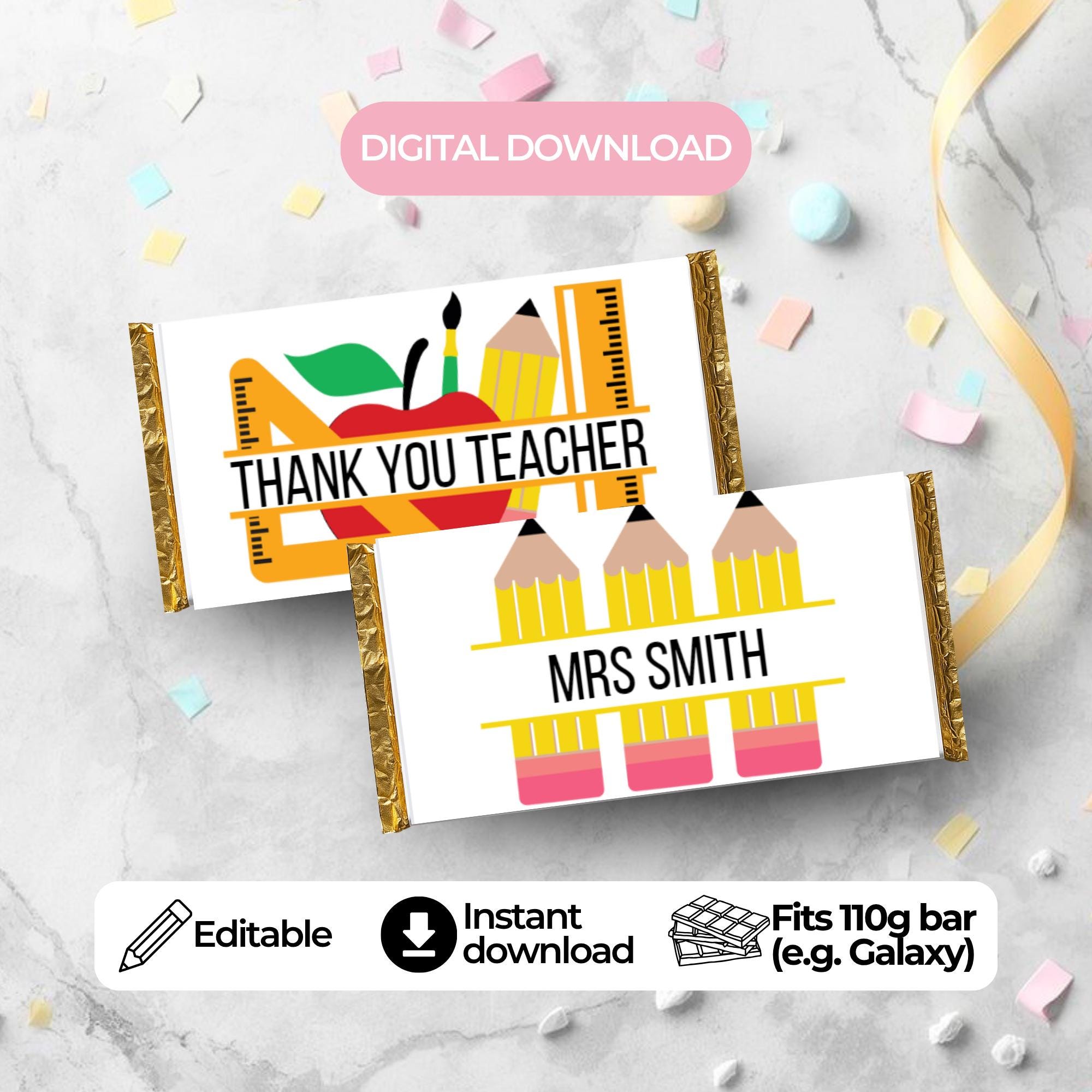 Teacher Chocolate Bar Wrapper Template: Printable 110g Gift (digital ...