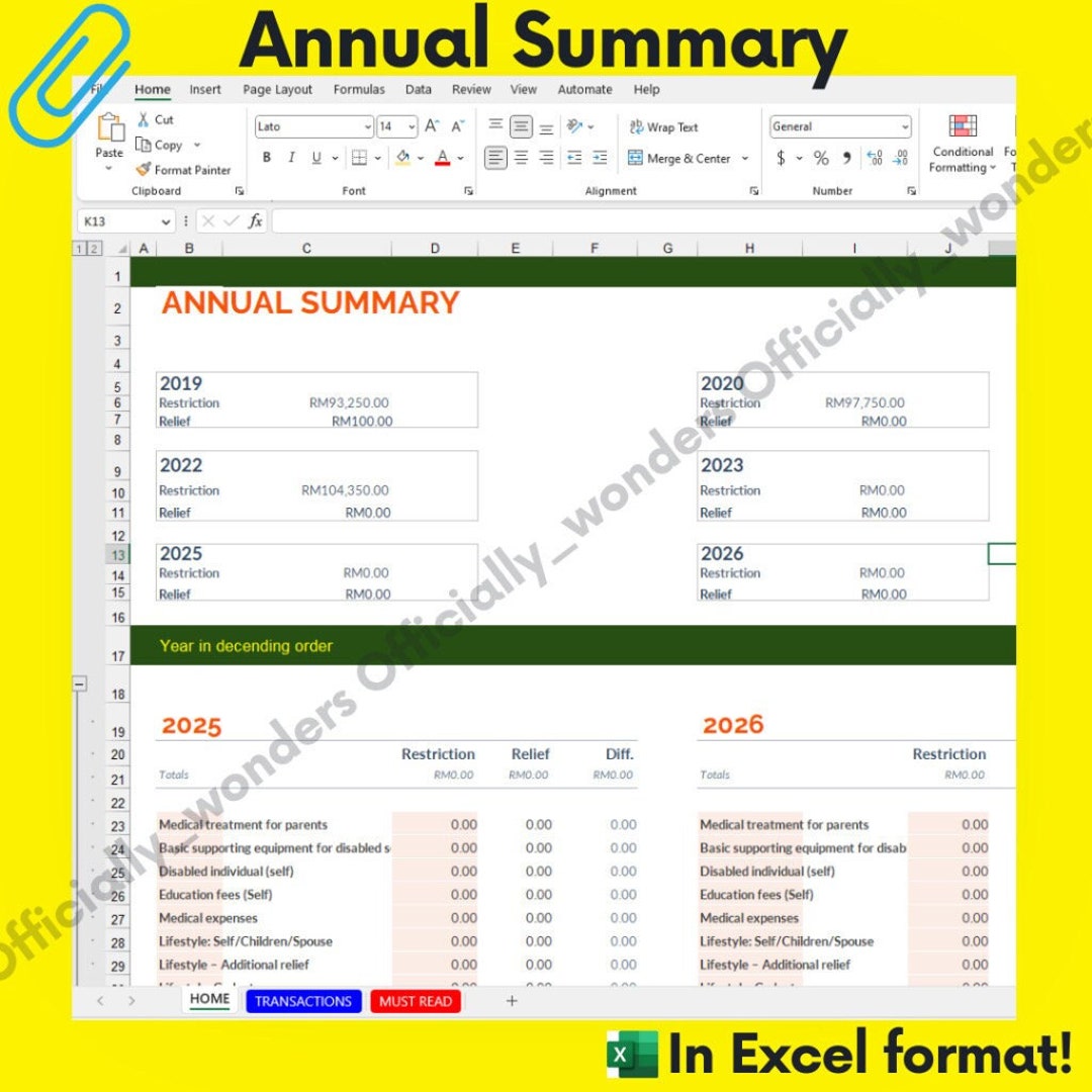 EXCEL FORMAT LHDN Tax Reliefs Personal Expense Tracker - Etsy