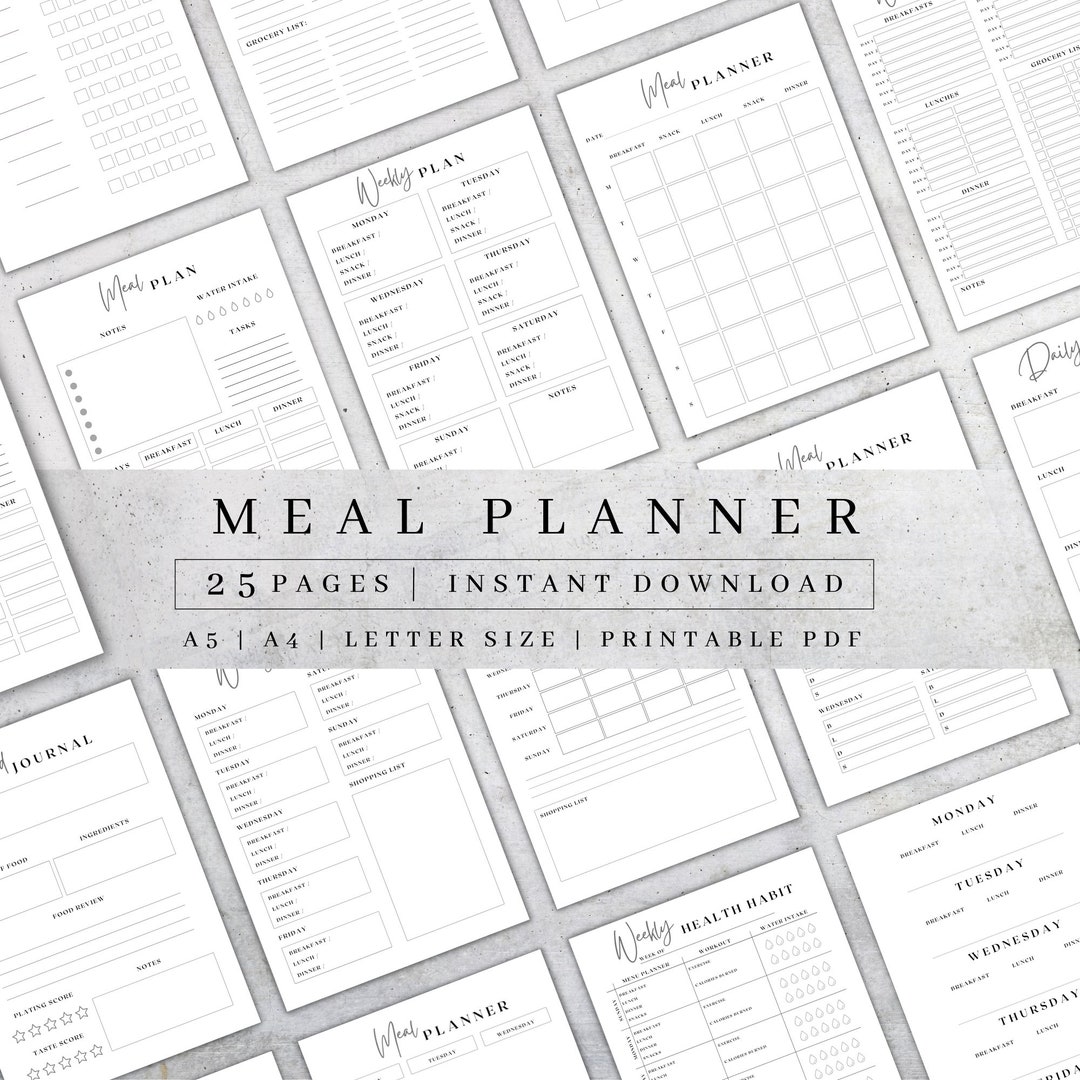 Printable Meal Planner | Grocery List Pdf | DIY Recipe Book| Daily Food ...