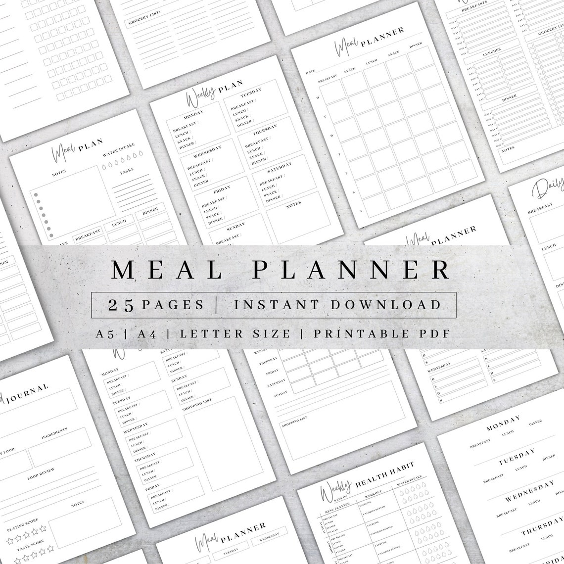 Printable Meal Planner Grocery List Pdf DIY Recipe Book - Etsy