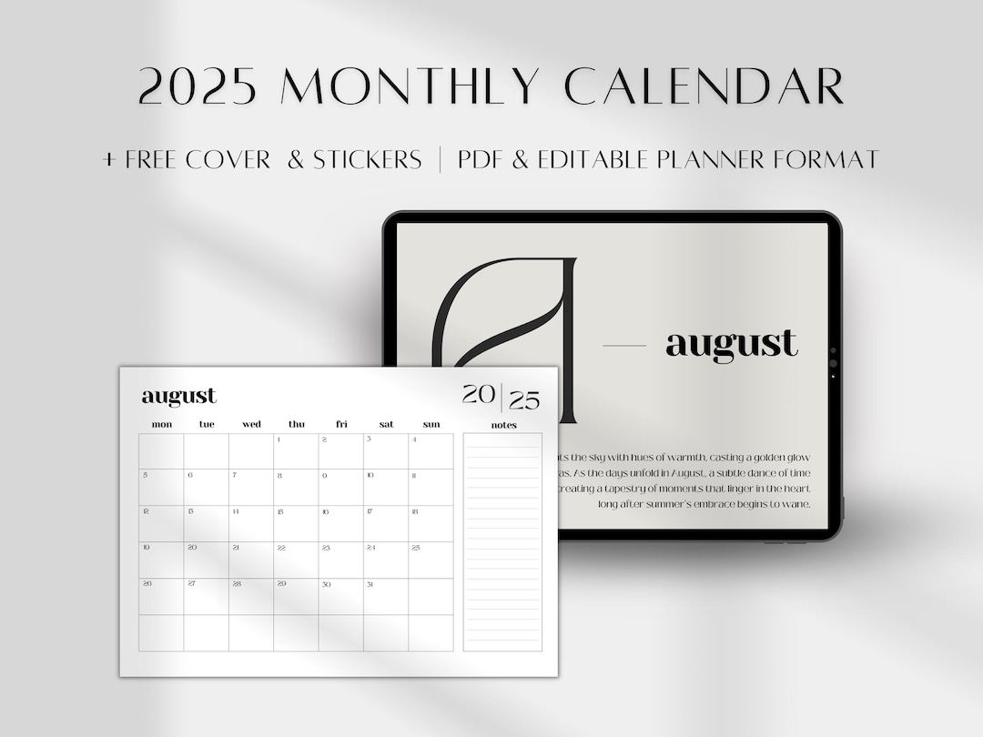 Minimalist 2025 Calendar Landscape | Printable Monthly Dated Planner ...