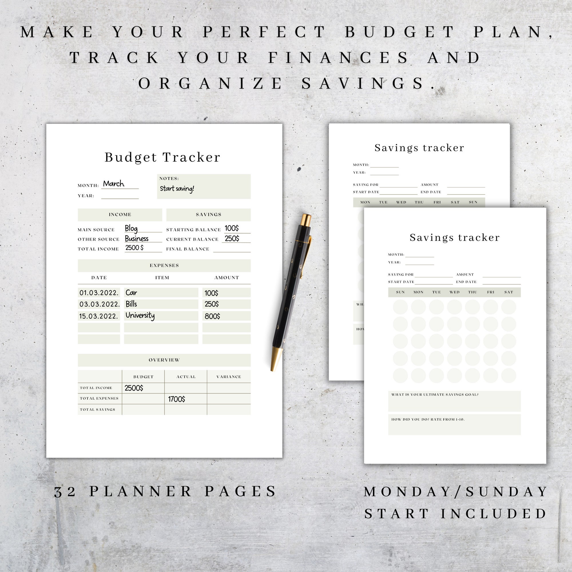 Printable Financial Planner | Budget, Debt, Savings Tracker (PDF ...