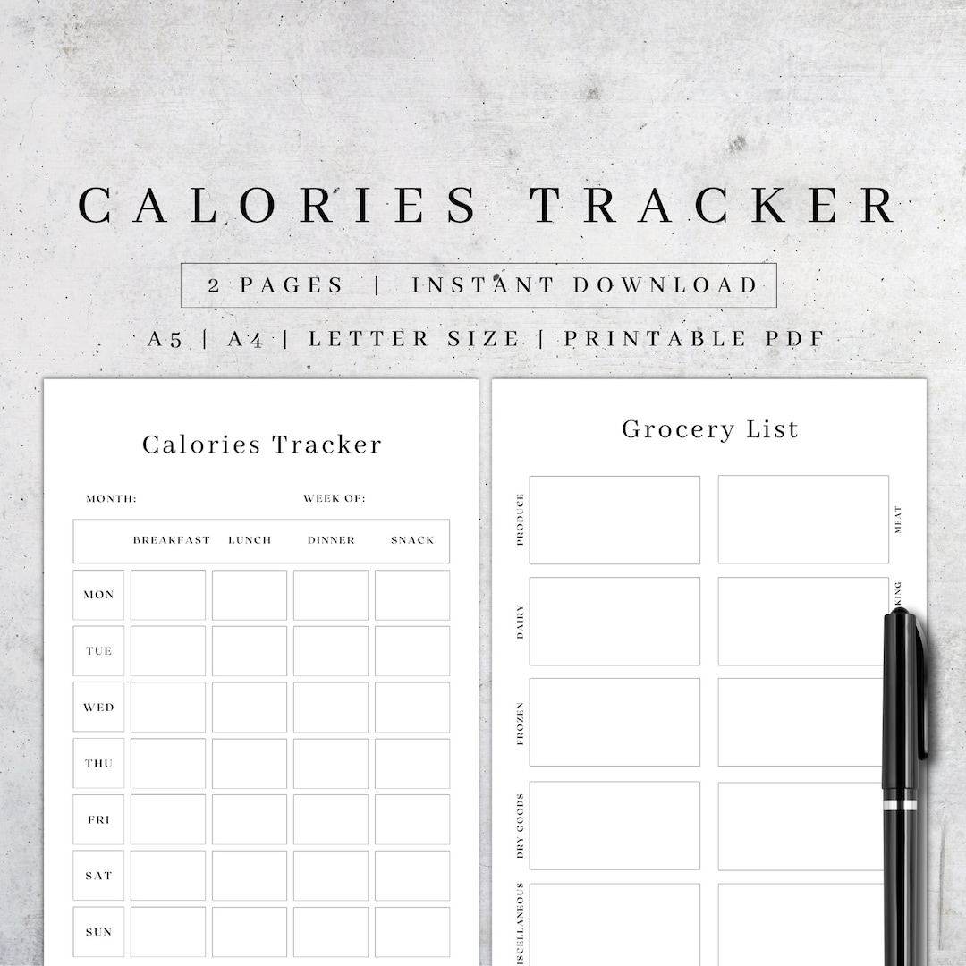 Calorie Tracker Printable | Digital Calorie Journal Sheets | Diet ...