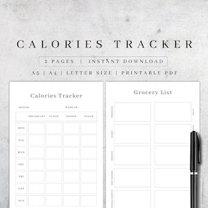 Calorie Tracker Printable | Digital Calorie Journal Sheets | Diet ...