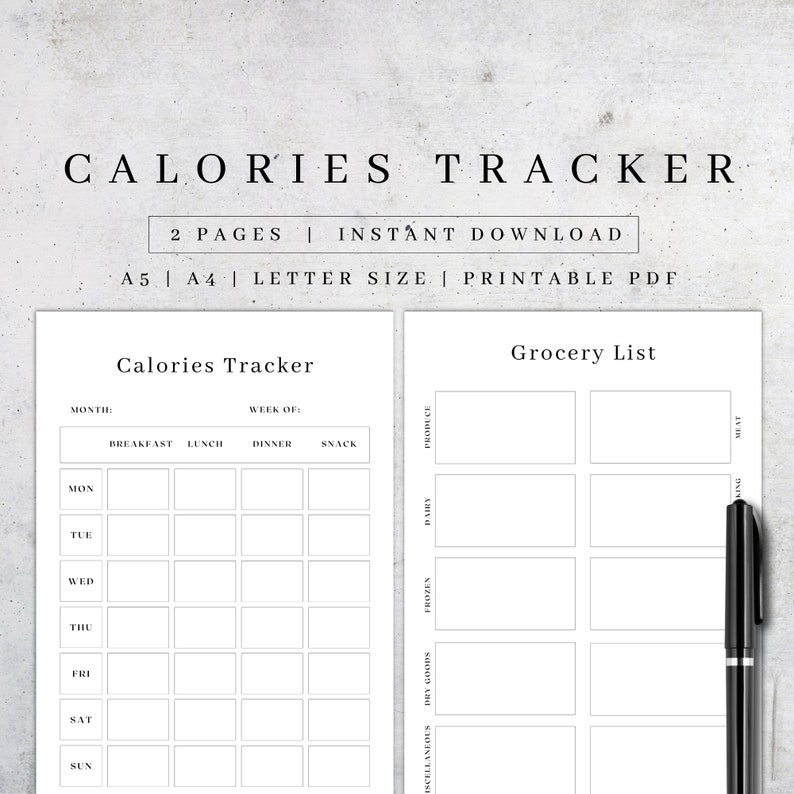 Calorie Tracker Printable Digital Calorie Journal Sheets - Etsy