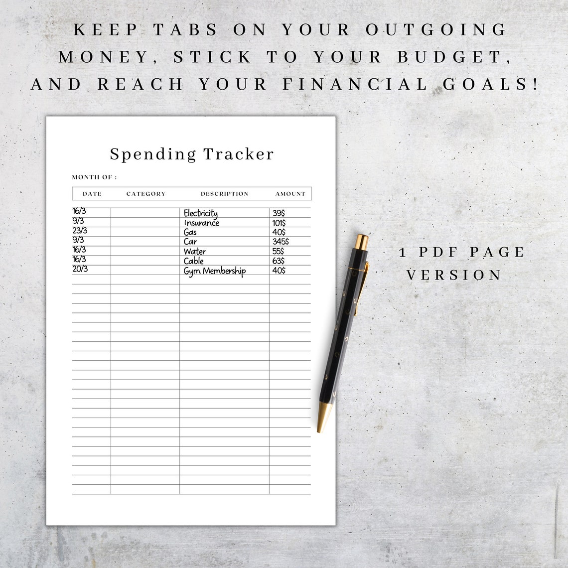 Printable Spending Tracker Monthly Expense Planner Budget - Etsy