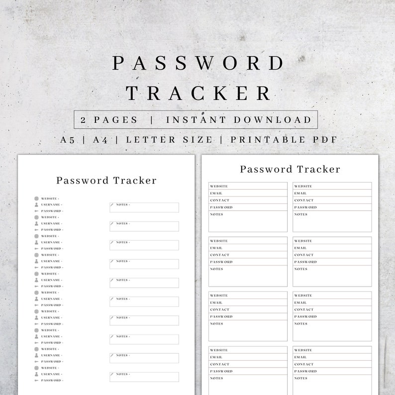 Password Tracker Printable Password Log PDF Password - Etsy