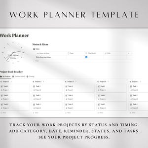 Notion Work Planner Template | Digital Project Tracker | Task Tracker ...