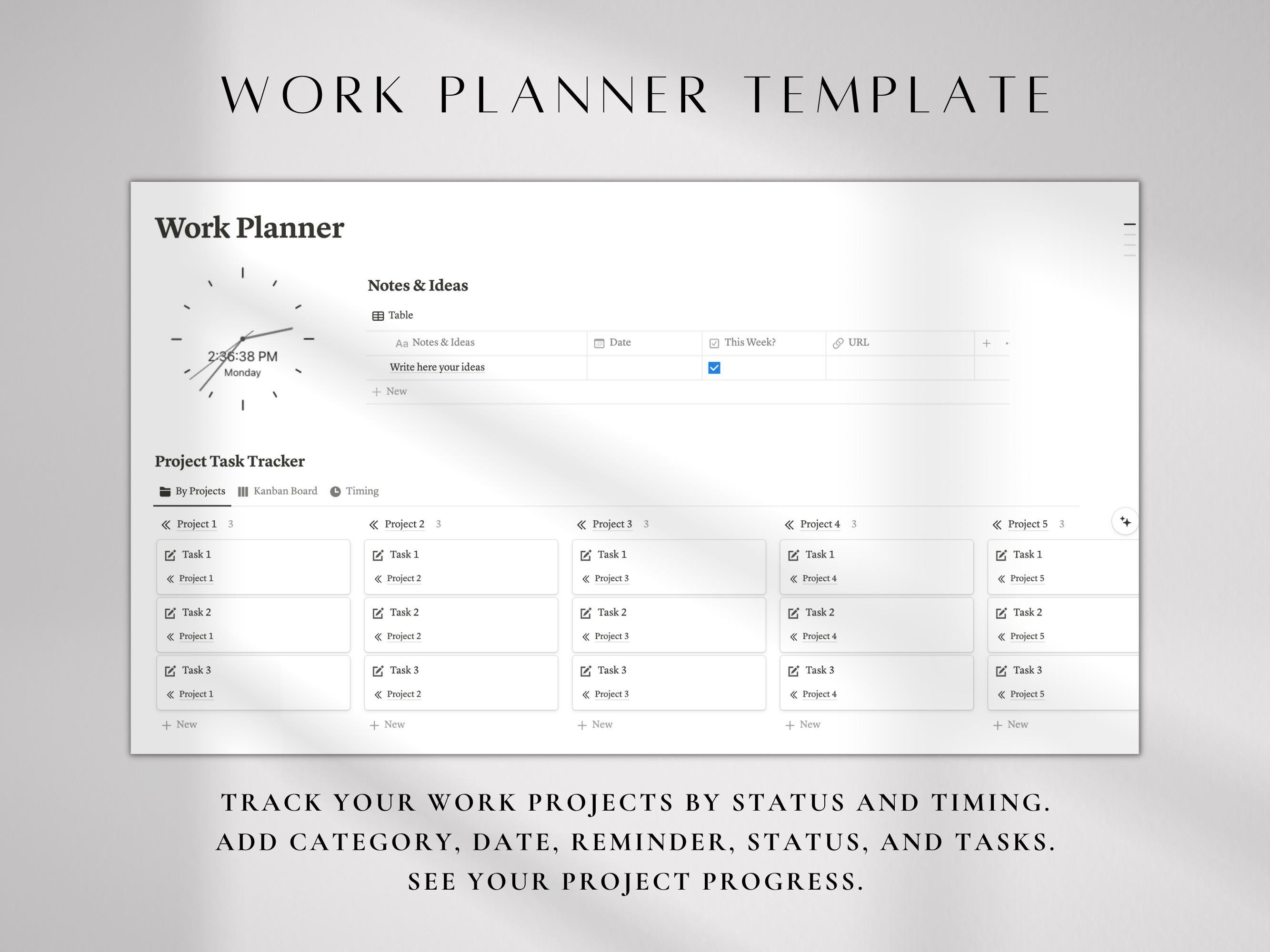 Notion Work Planner Template | Digital Project Tracker | Task Tracker ...