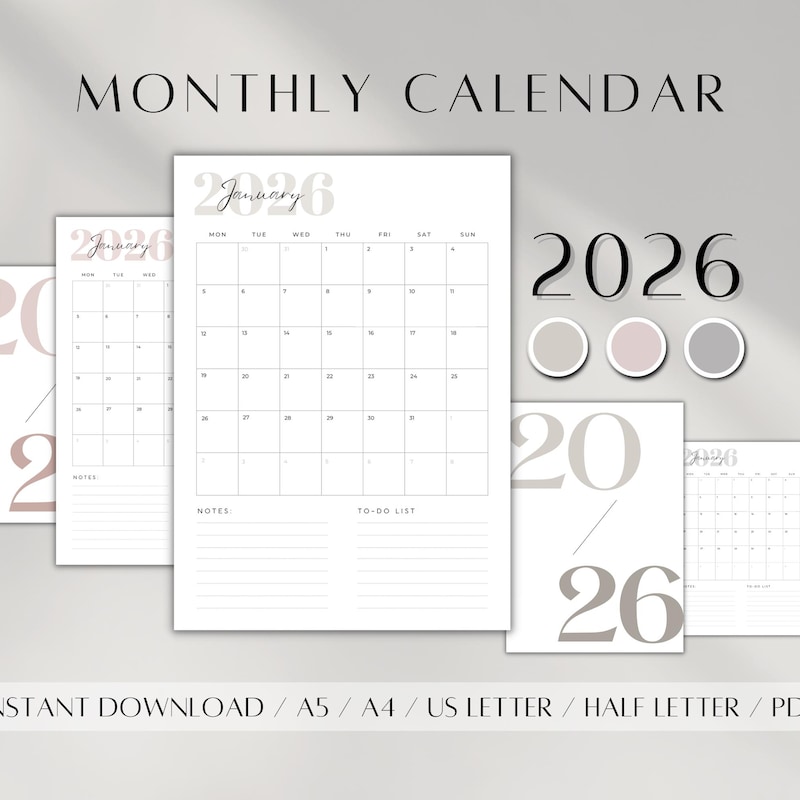 Beige A5 2026 Calendar - Etsy