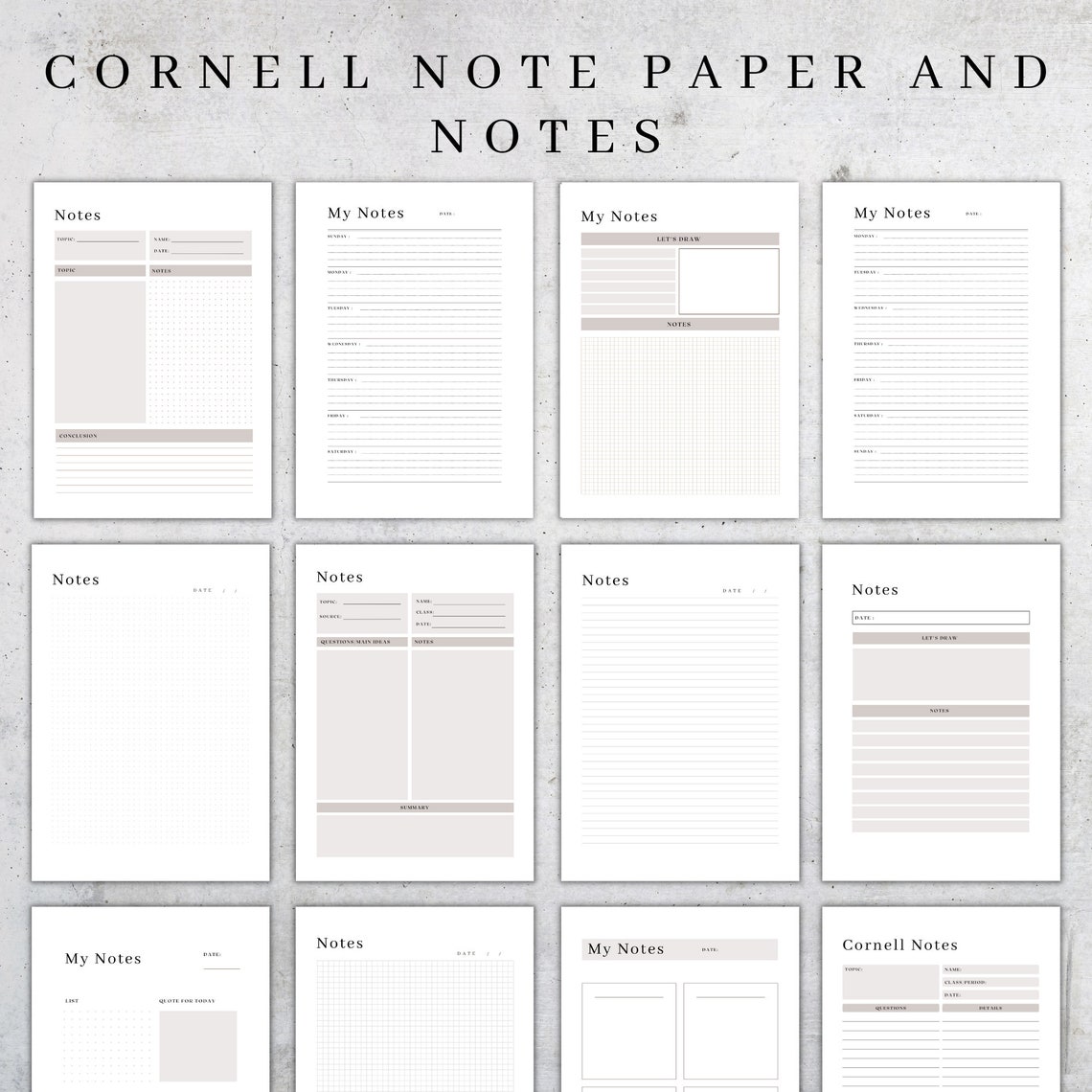 Note Pages Printable Cornell Notes Lined Paper Pages - Etsy