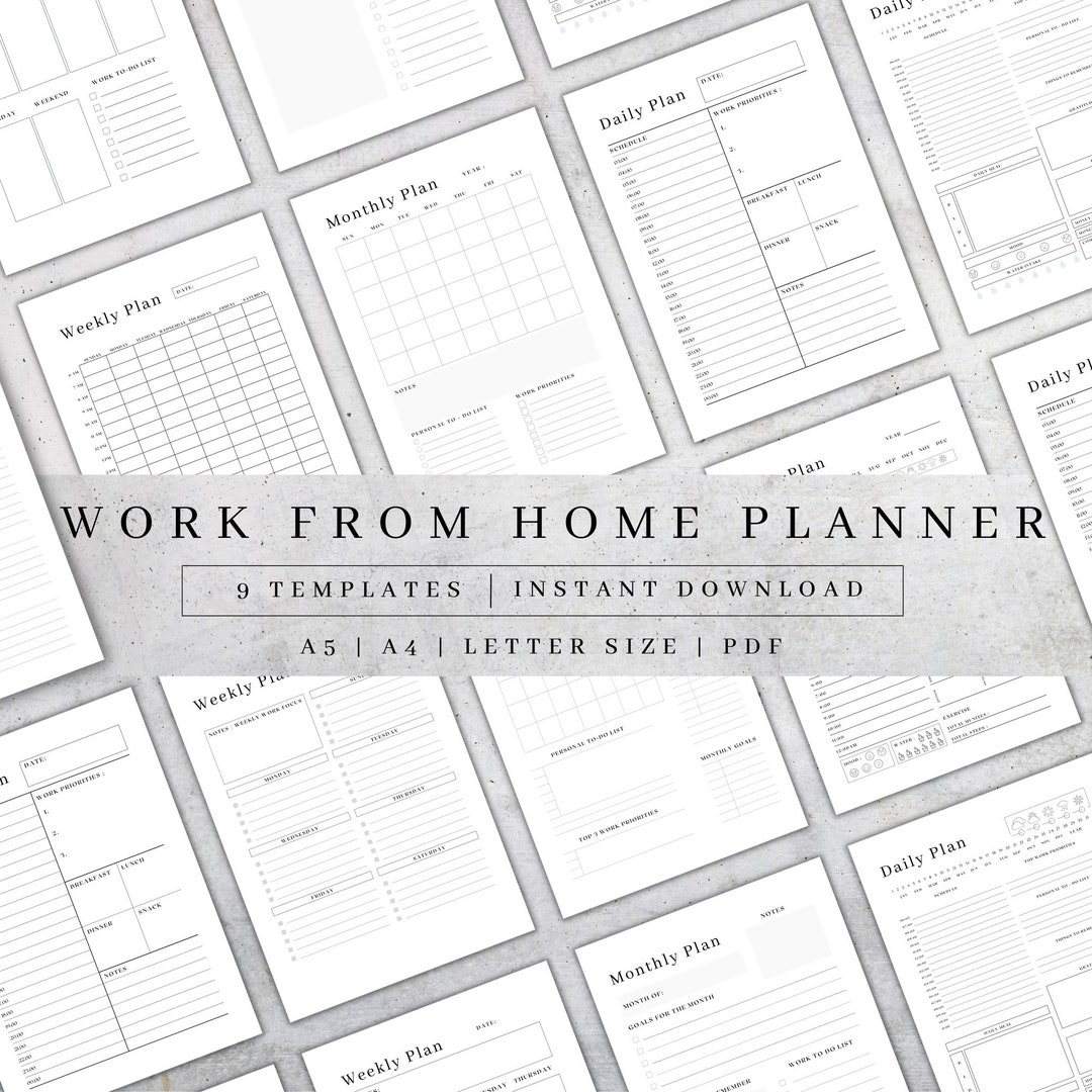 Work From Home Planner | Daily Planner | Weekly Planner | Monthly ...