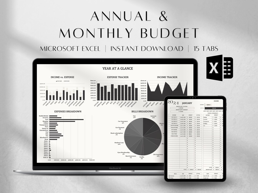 Digital Budget Spreadsheet Excel | Monthly Budget Template Excel ...