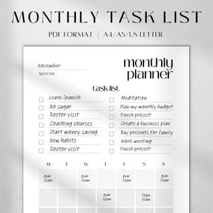 Printable Monthly Task Tracker | Undated Monthly Calendar Pdf | Monthly ...