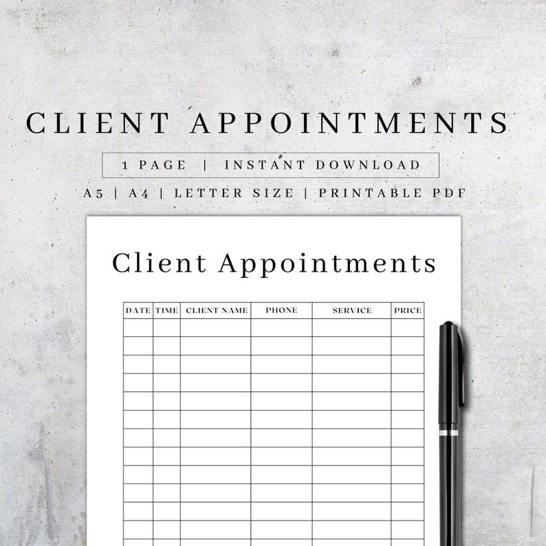 Client Appointments Page Printable Small Business Tools - Etsy
