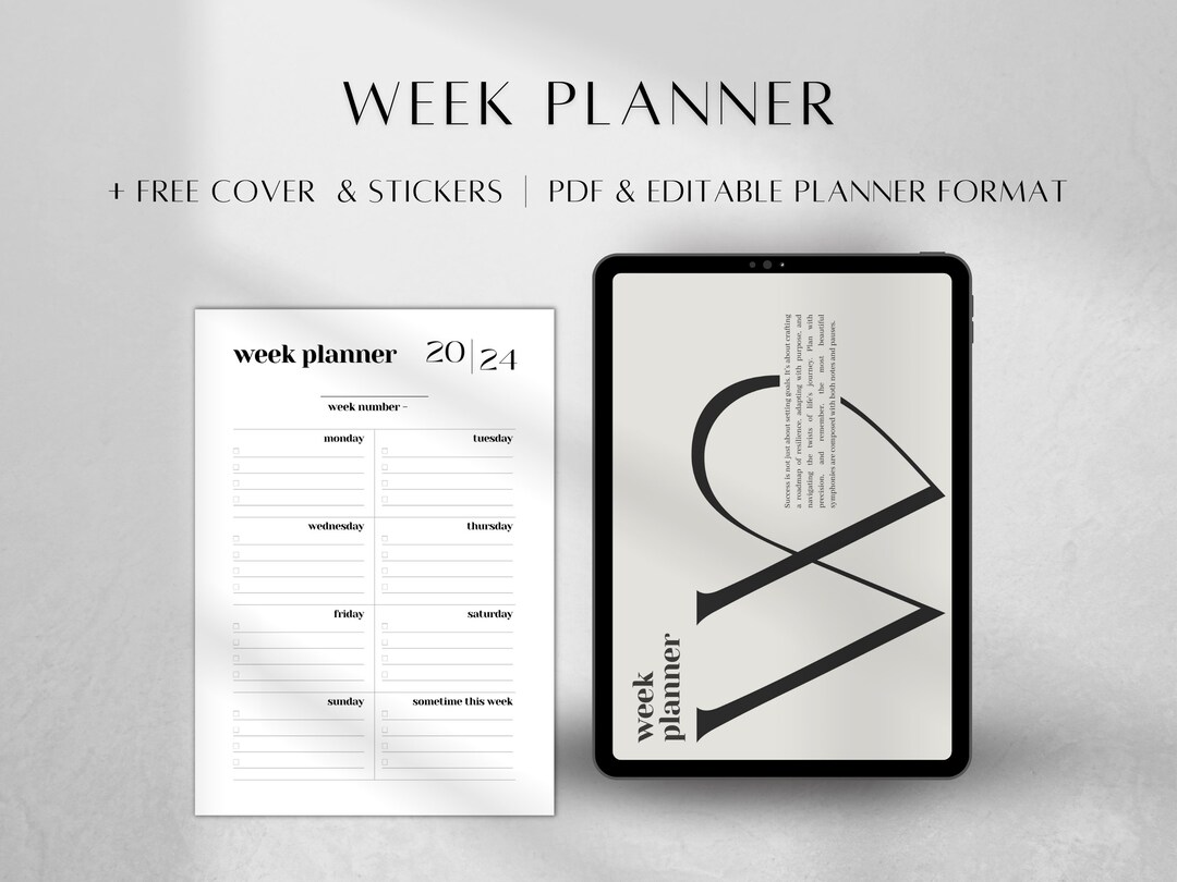 Printable Week Planner 2024 Digital Productivity Planner Minimalist ...