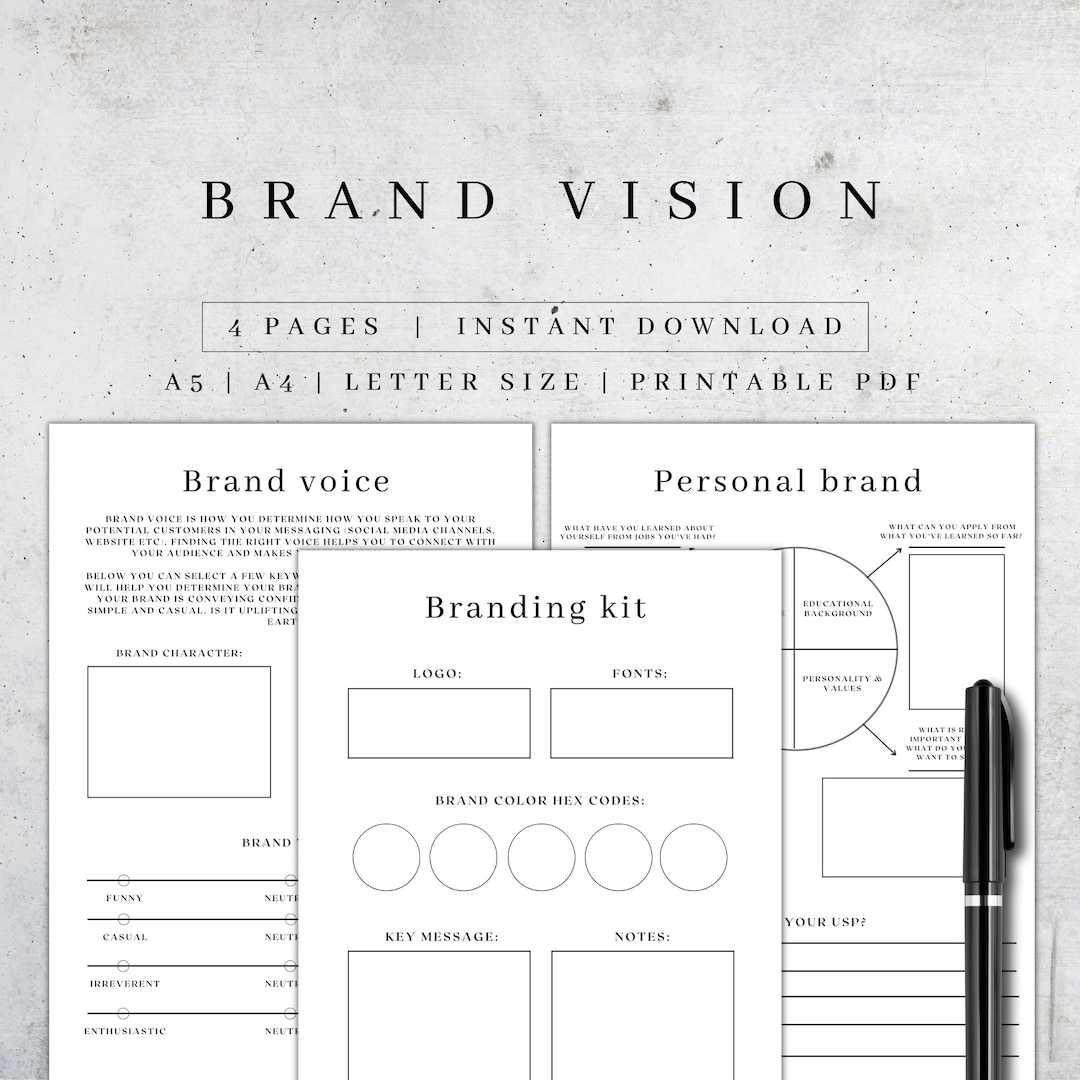 Brand Vision Planner | Digital Branding Kit | Printable Personal Brand ...