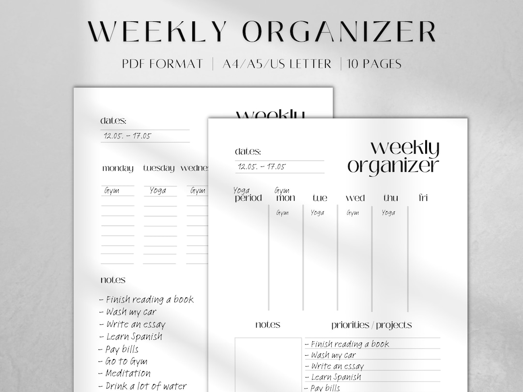 Weekly Organizer Pages Printable | Weekly Planner PDF | Minimalist ...