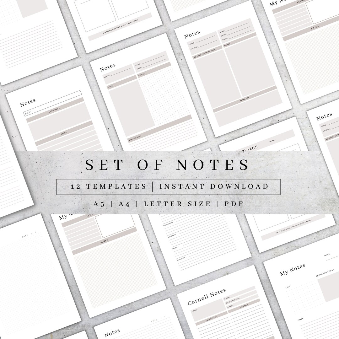 Note Pages Printable| Cornell Notes| Lined Paper Pages| Printable Note ...