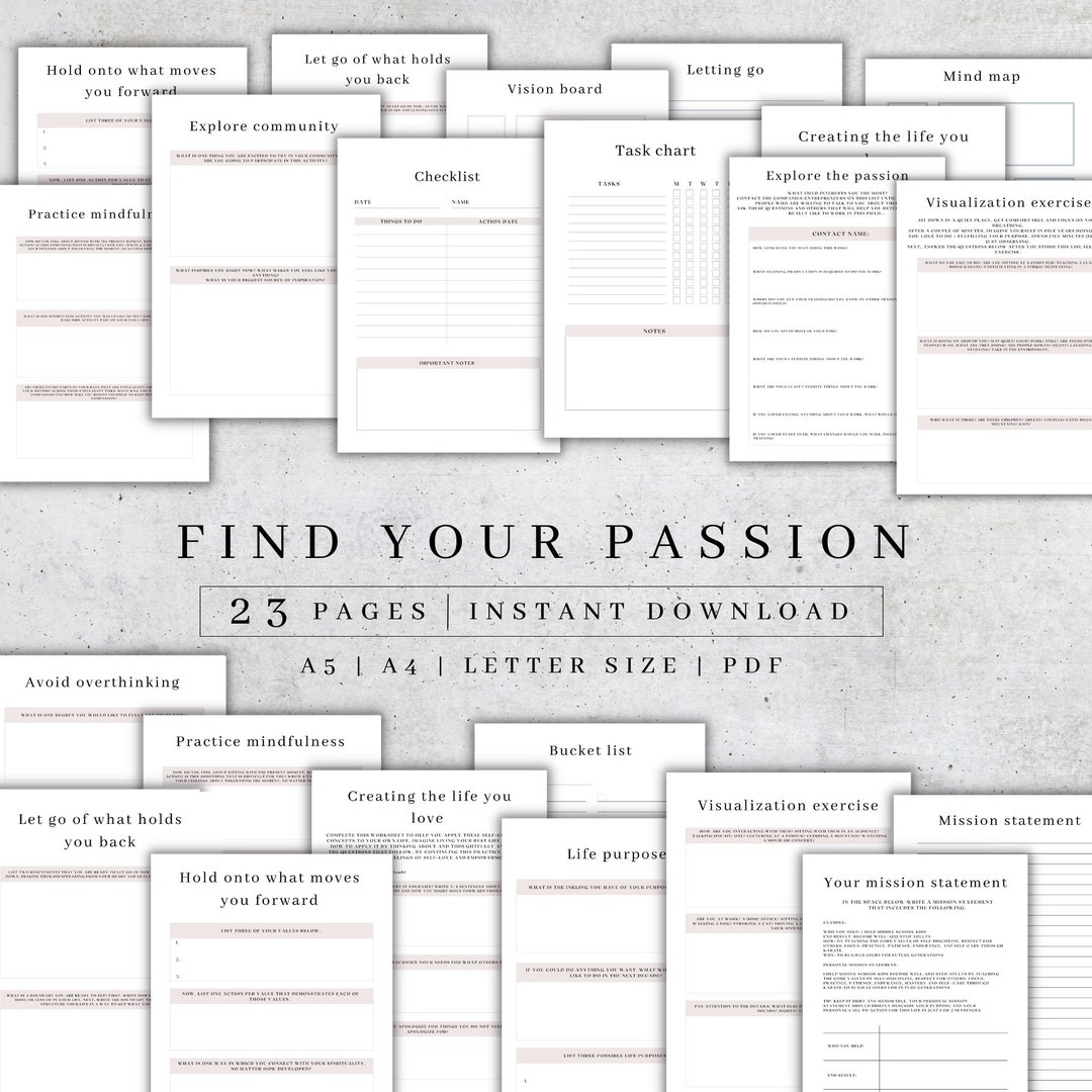 Find Your Passion Planner Printable | Life Coaching Pages | Digital ...