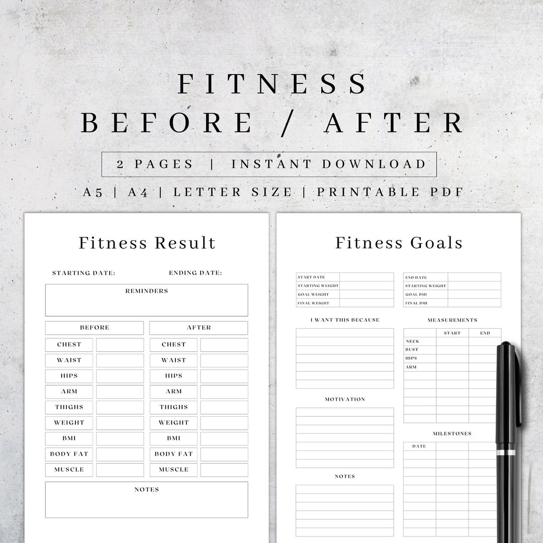 Before & After Body Transformation Sheet Printable | Fitness Journey ...