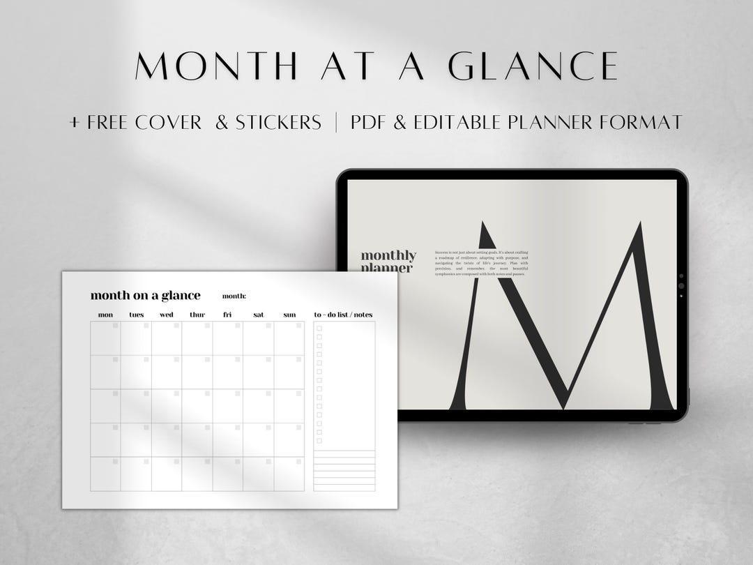 Minimalist Monthly Planner | Month at a Glance Printable | Editable ...